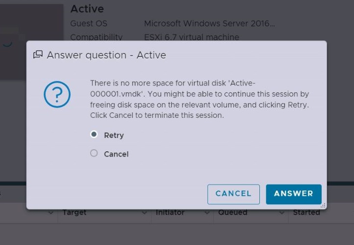 رفع خطای there is no more space for virtual disk در ESXi | حافظ نت